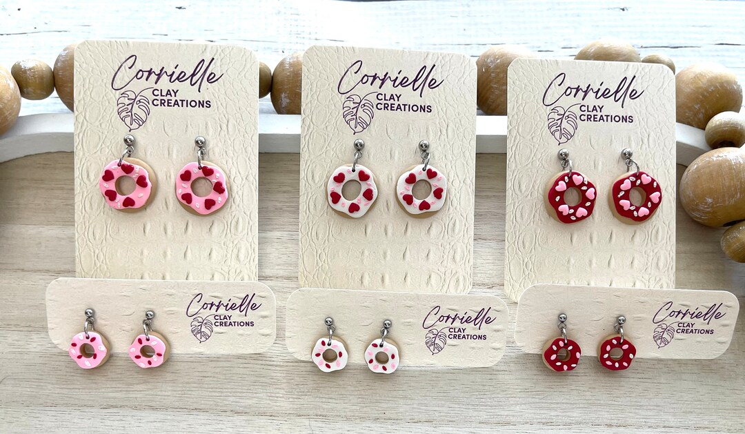 Valentine Heart Donut and Mini Donut Dangle Polymer Clay Earrings - Etsy