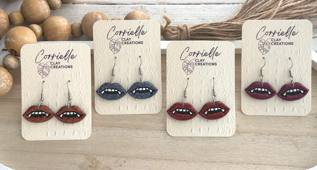 Halloween Glitter Vampire Lips and Teeth Polymer Clay Earrings - Etsy