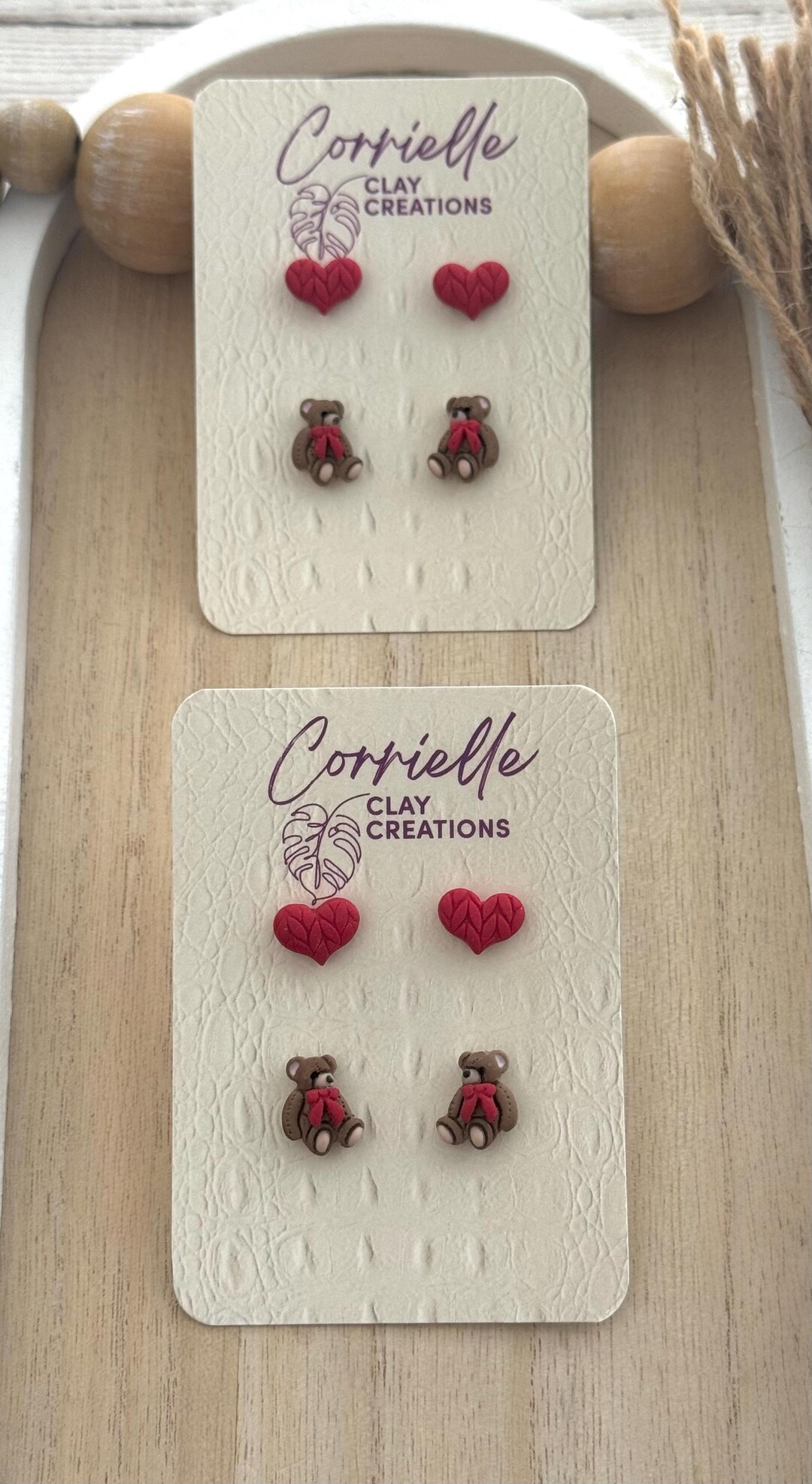Valentine Teddy Bear Heart Stud Earring Pack Polymer Clay - Etsy