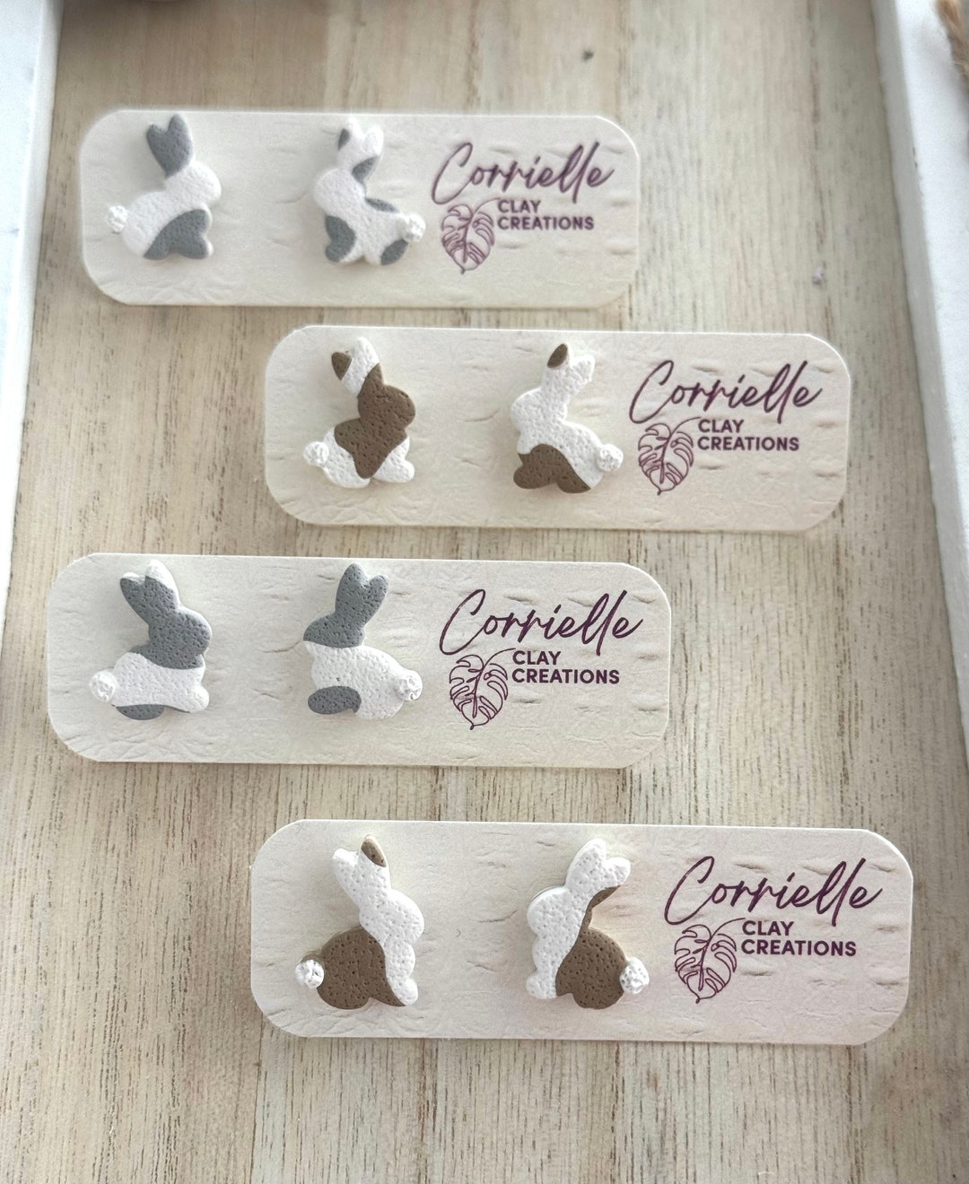 Spotted Bunny With Fluffy Tail Easter Spring Stud Polymer Clay Earrings ...