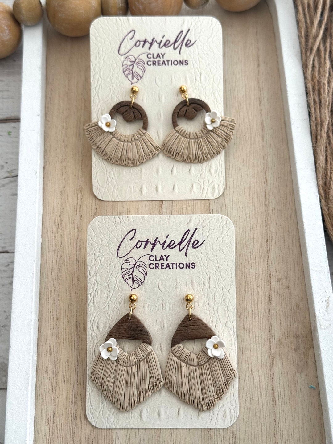 CLEARANCE - Floral Faux String Macrame and Faux Wood Polymer Clay ...