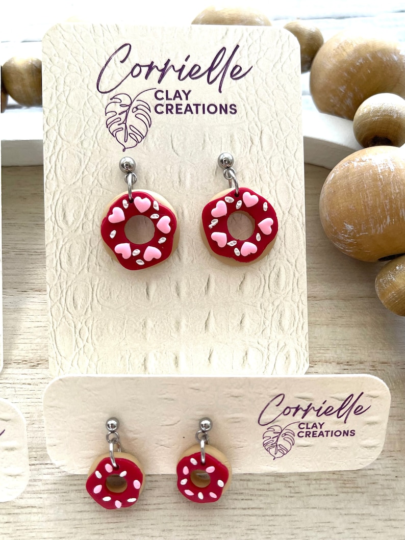 Valentine Heart Donut and Mini Donut Dangle Polymer Clay Earrings - Etsy