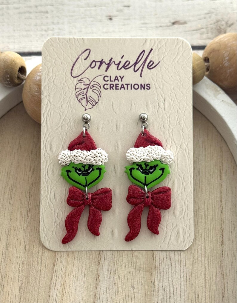 Christmas Holiday Mean Green Grouchy Monster With Glitter Hat and Bow ...
