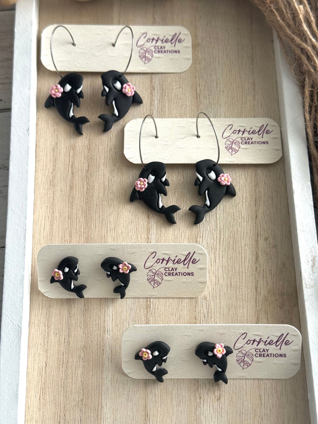 Floral Killer Whale Orca Dangle and Stud Polymer Clay Earrings - Etsy