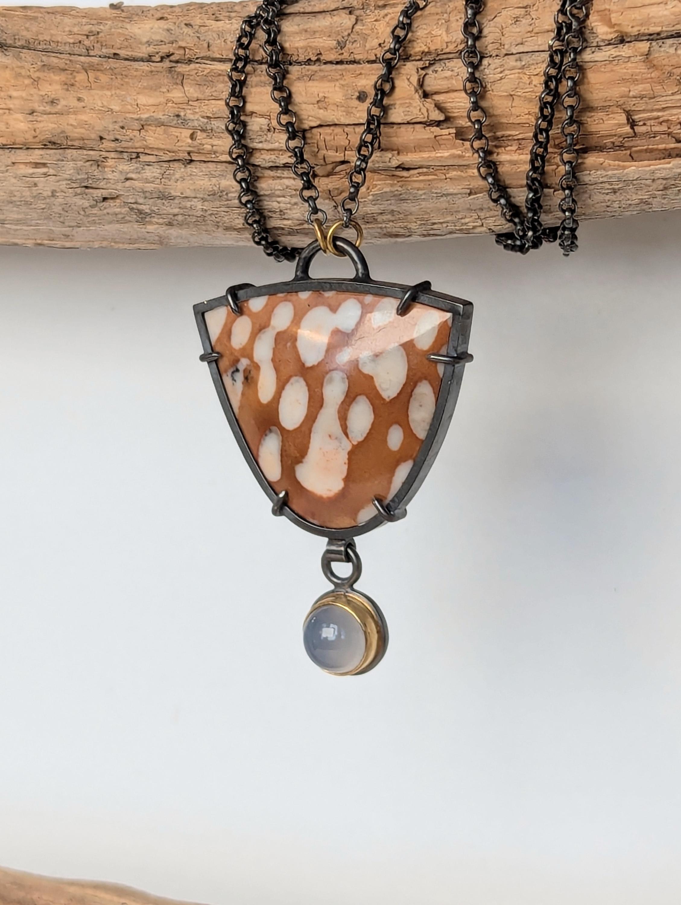 Fawn Jasper Bambi Jasper Pendant Blue Chalcedony Pendant, Sterling ...