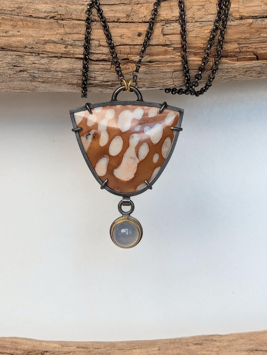 Fawn Jasper Bambi Jasper Pendant Blue Chalcedony Pendant, Sterling ...