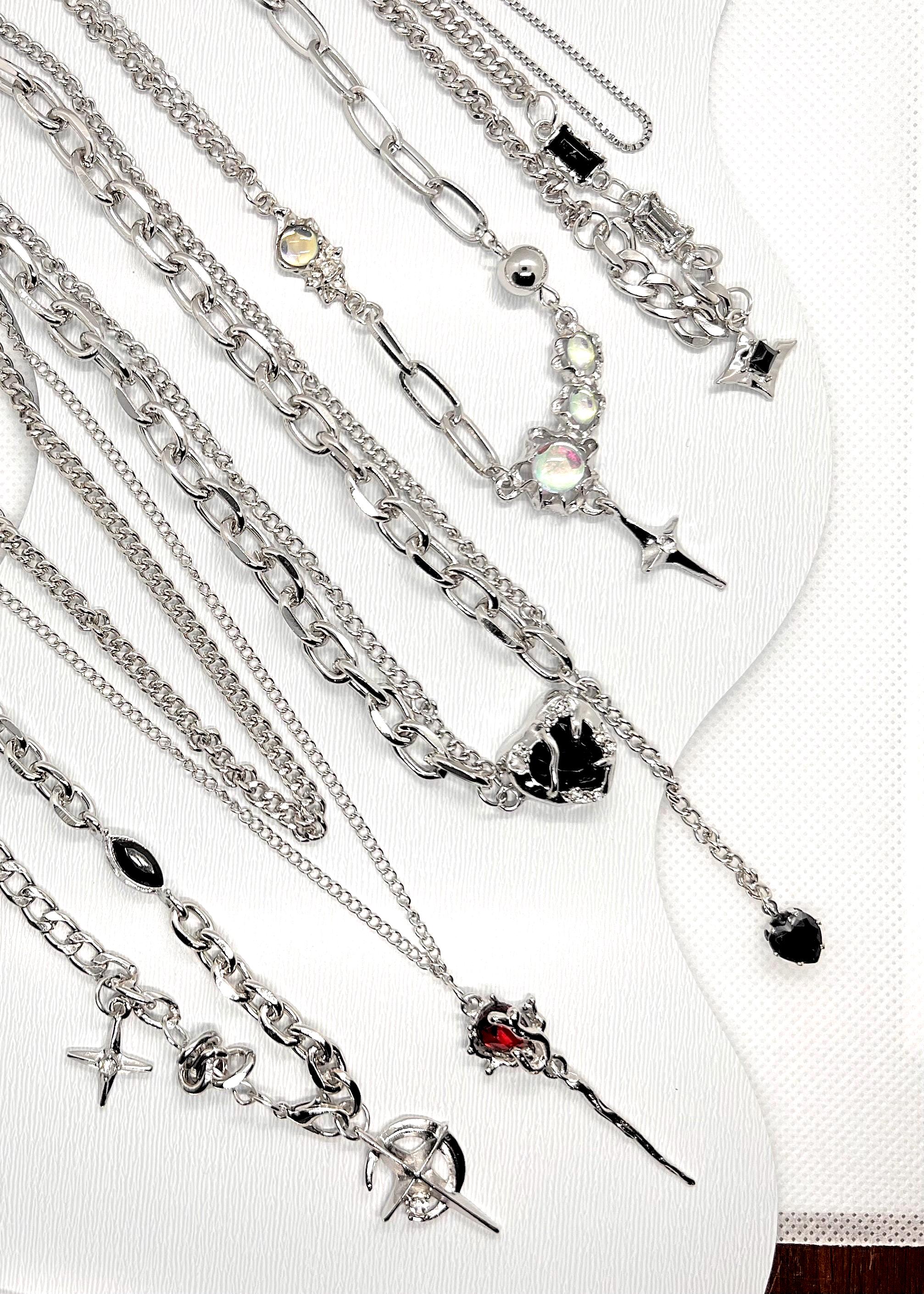 Irregular Necklace Y2k Pendant,gothic Punk Layered Silver Necklace Set ...