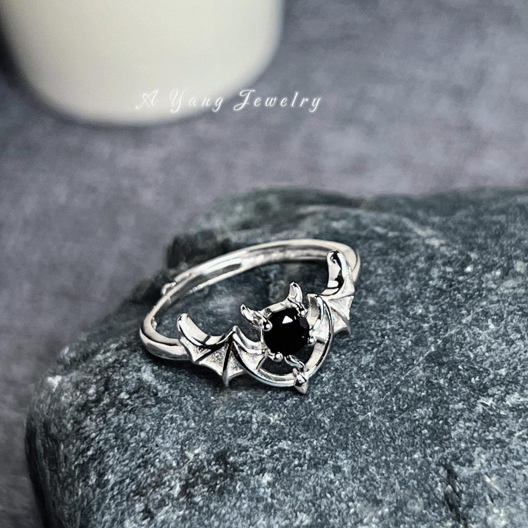 Black Spinel Bat Ring|sterling Silver Gothic Bat Ring|vampire Bat Ring ...