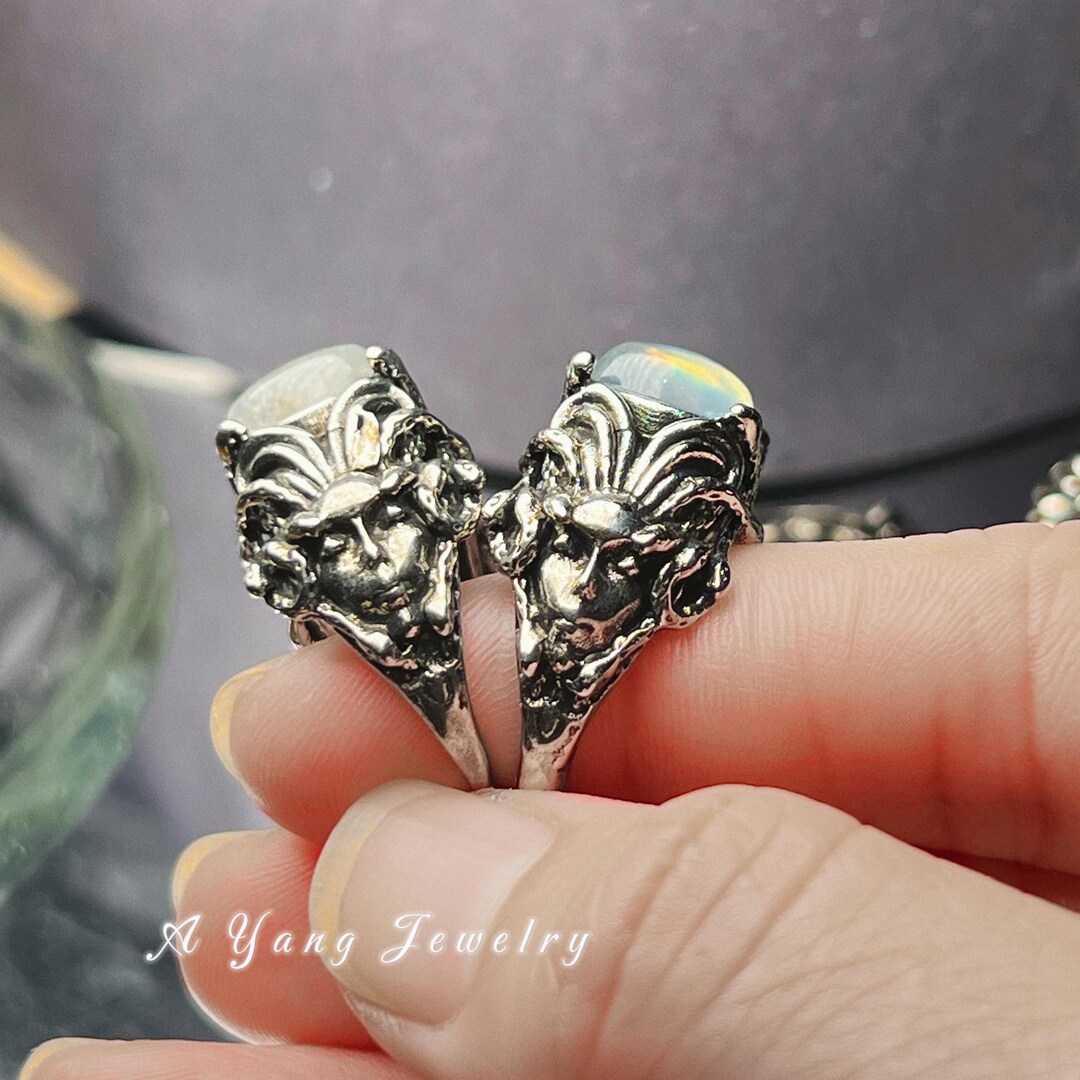 Adjustable Silver Hydra Medusa Ring|aquamarine|hypersthene|labradorite ...