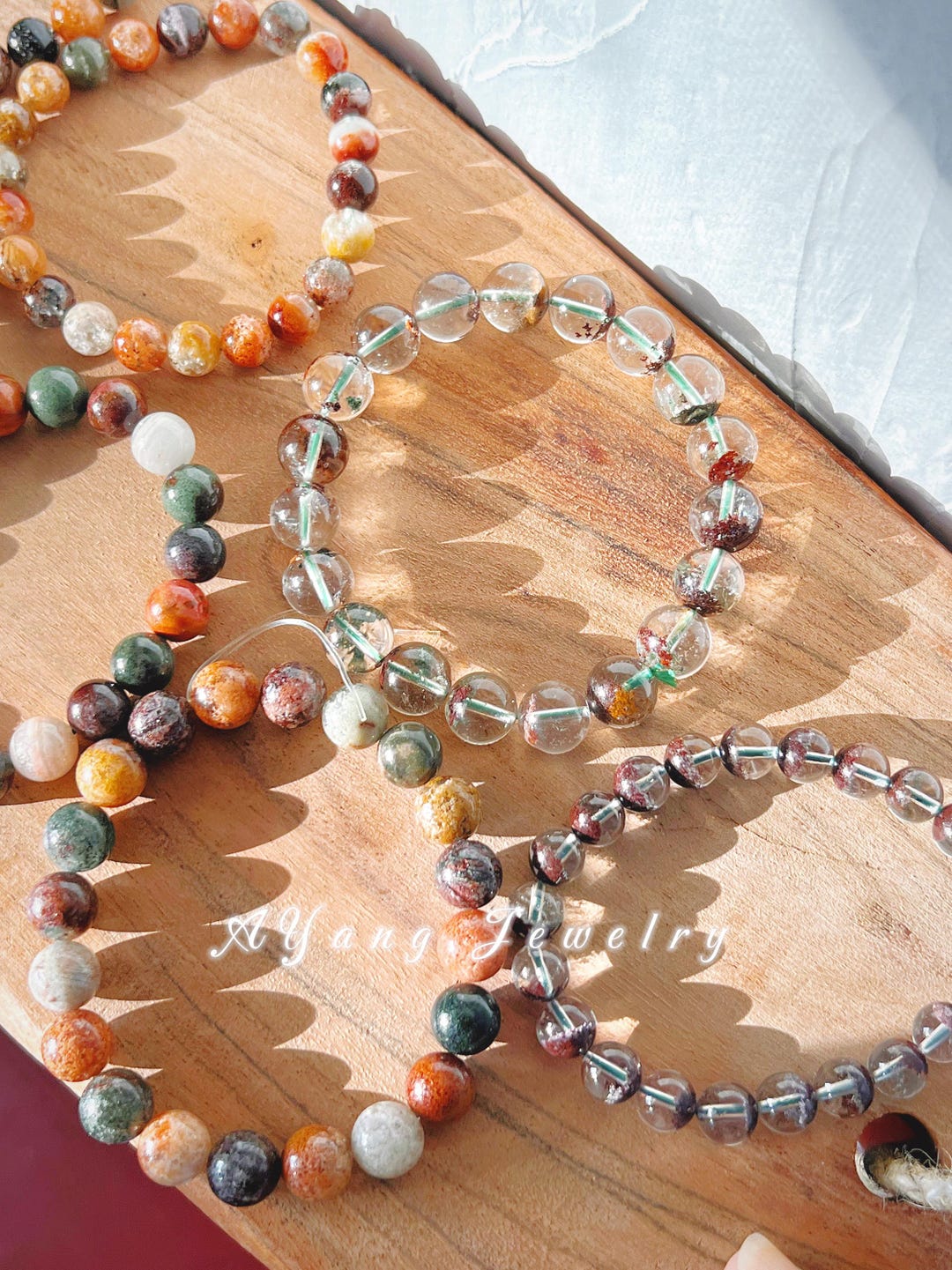 Natural Colorful Phantom Ghost Garden Quartz Crystal Gemstone Bracelet ...