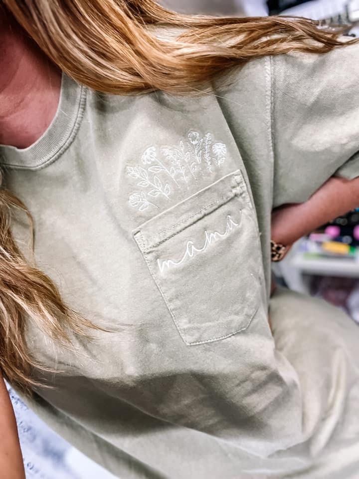 Custom Mama Flower Pocket T-shirt Comfort Colors Mama on Pocket ...