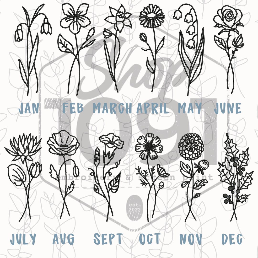 Birth Month Flowers Embroidery Files - Etsy