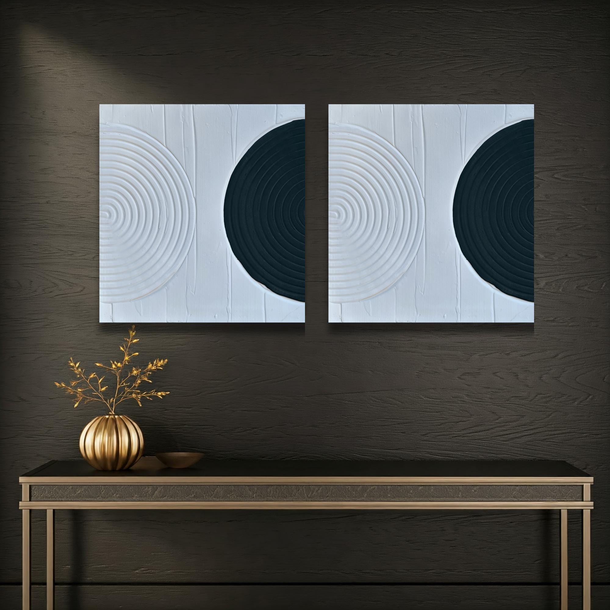 Yin Yang Textured Art Duo | Monochrome Abstract 3D Paintings ...