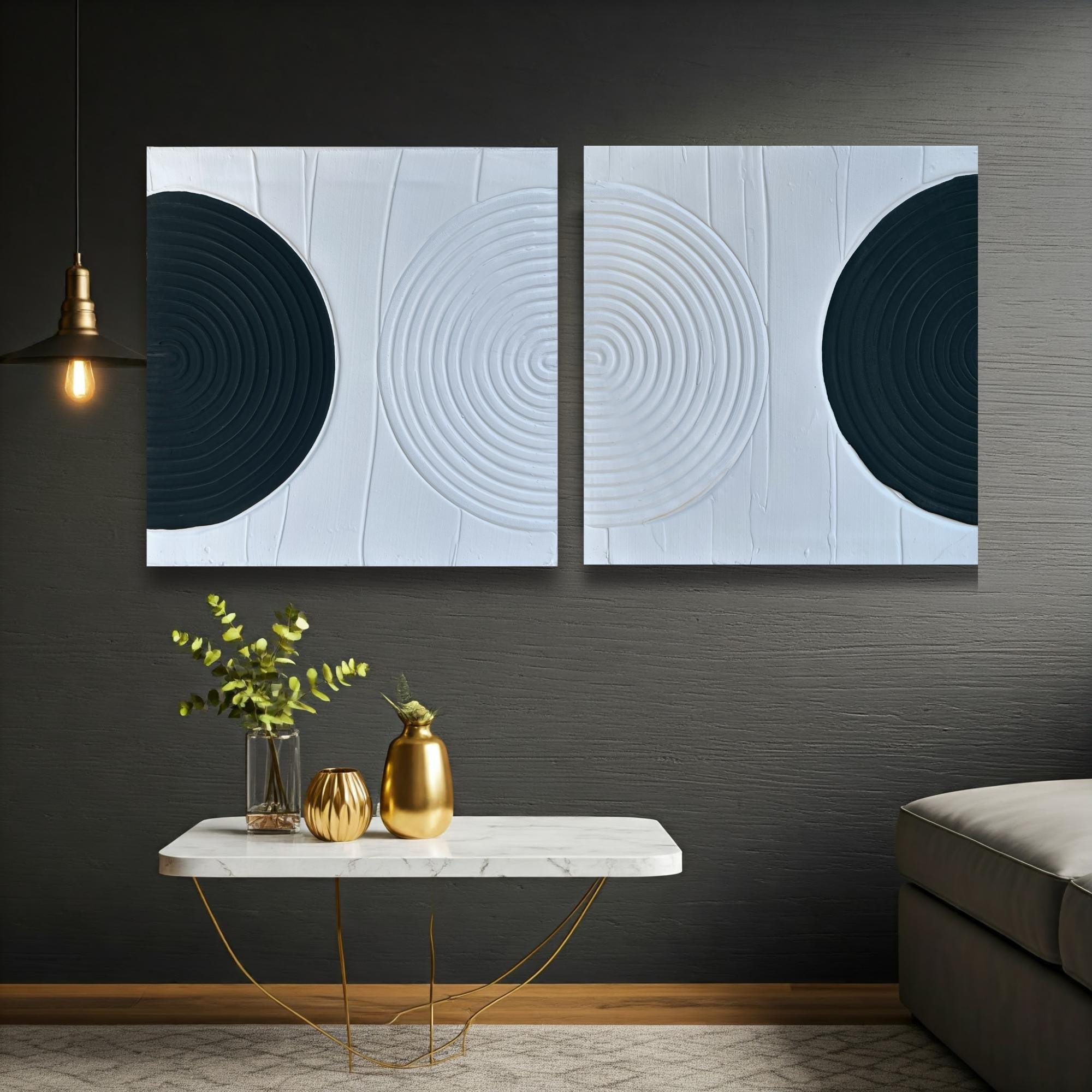 Yin Yang Textured Art Duo | Monochrome Abstract 3D Paintings ...