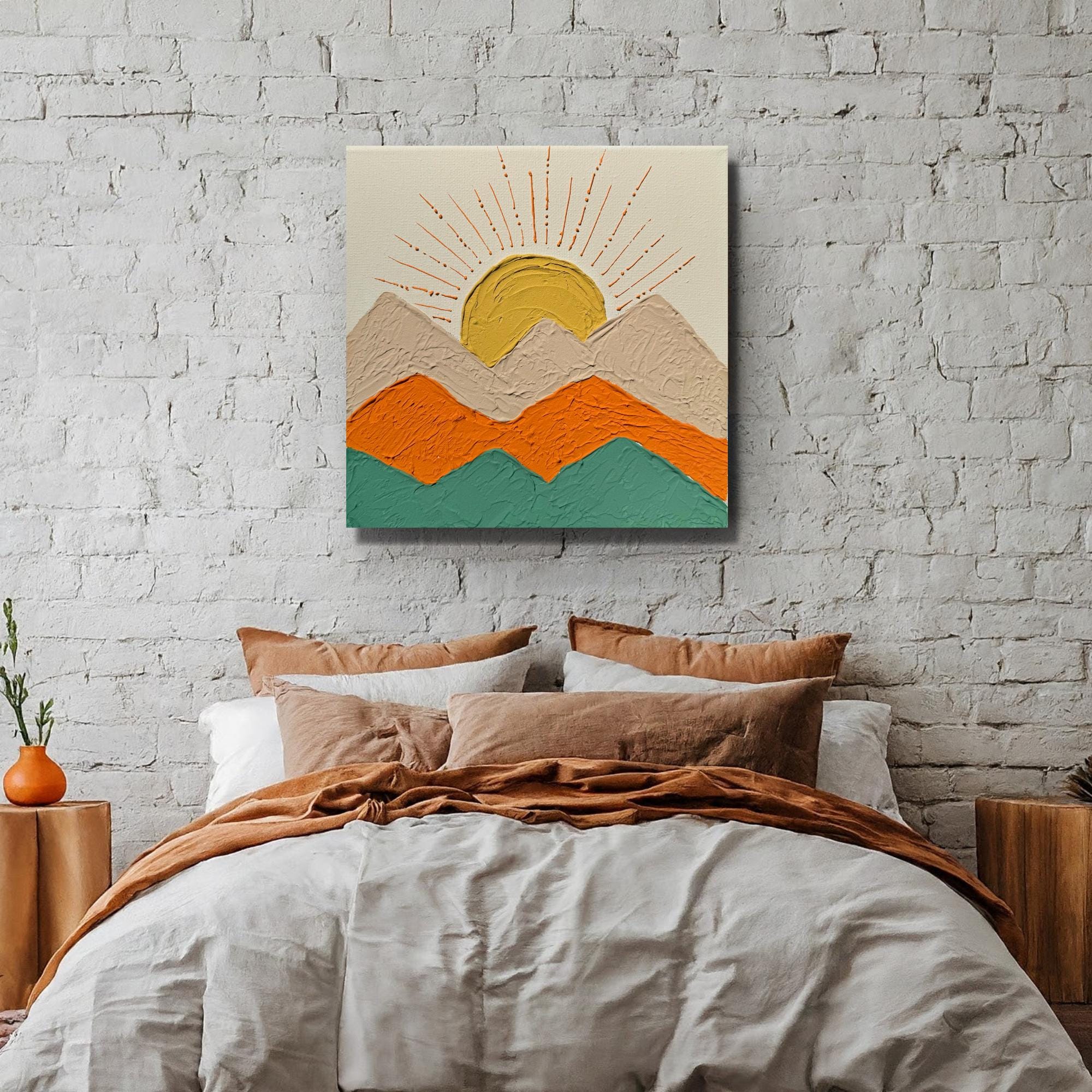 Boho Mountain Sunset Textured Wall Art Colorful 3D Home Decor Boho Home ...