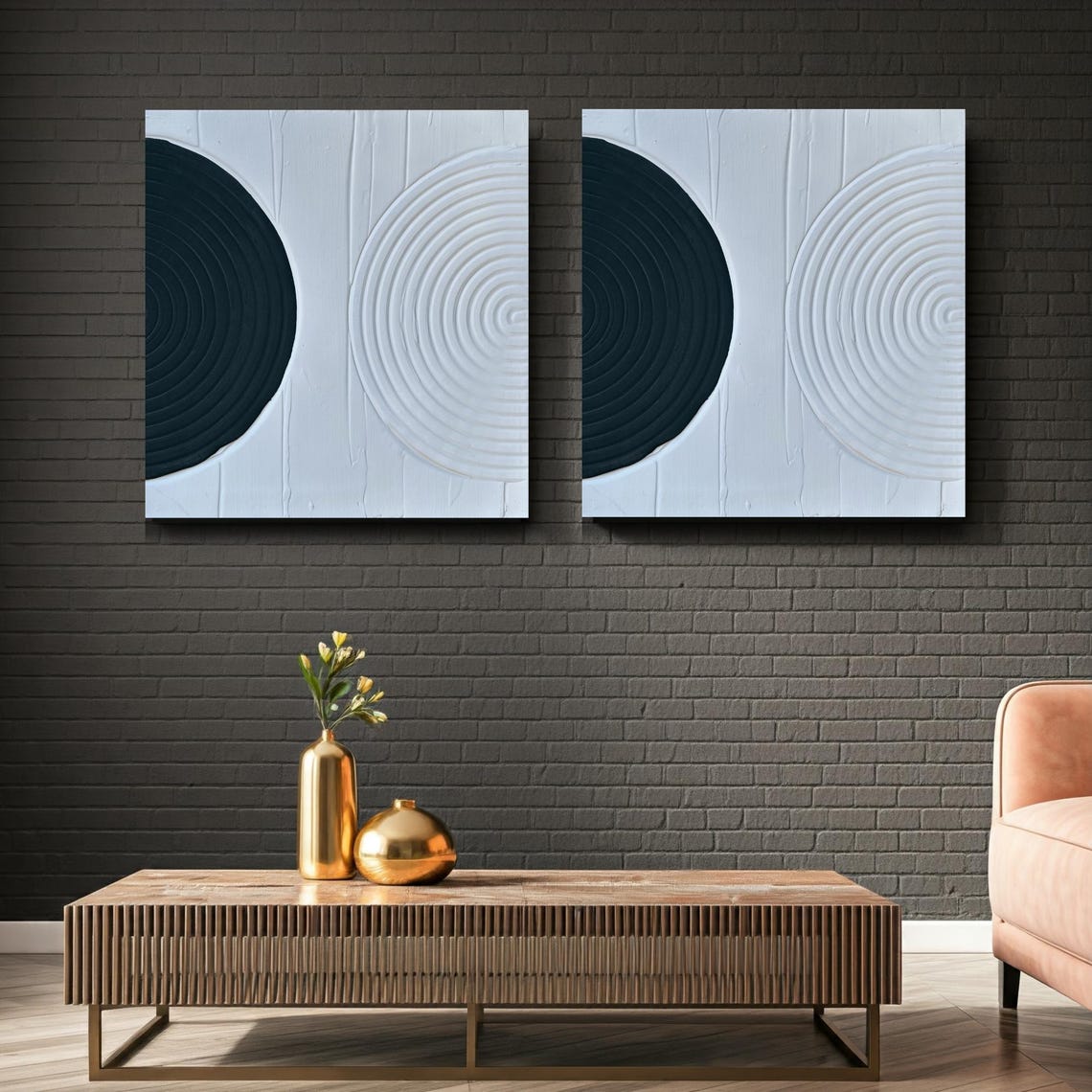 Yin Yang Textured Art Duo | Monochrome Abstract 3D Paintings ...