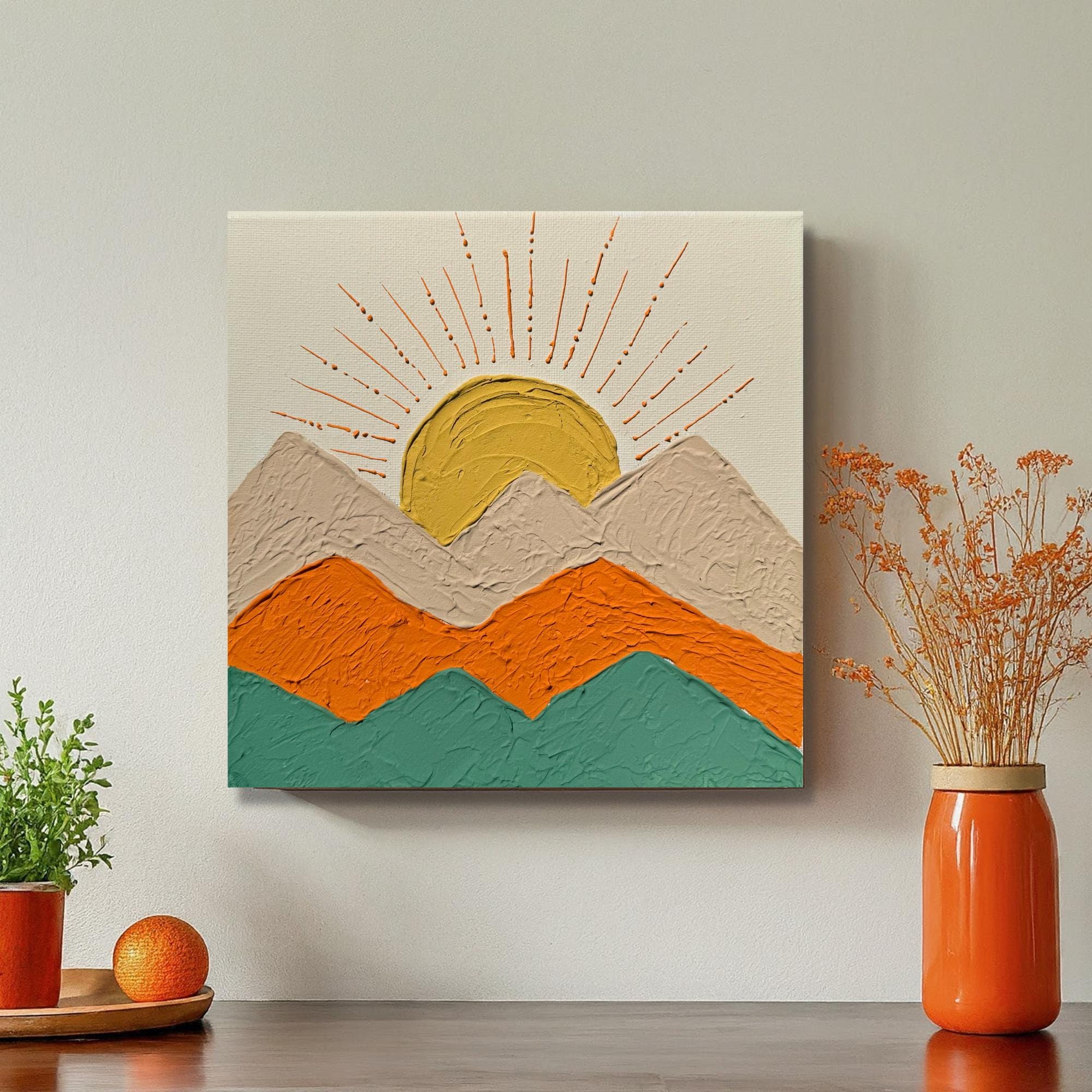 Boho Mountain Sunset Textured Wall Art Colorful 3D Home Decor Boho Home ...