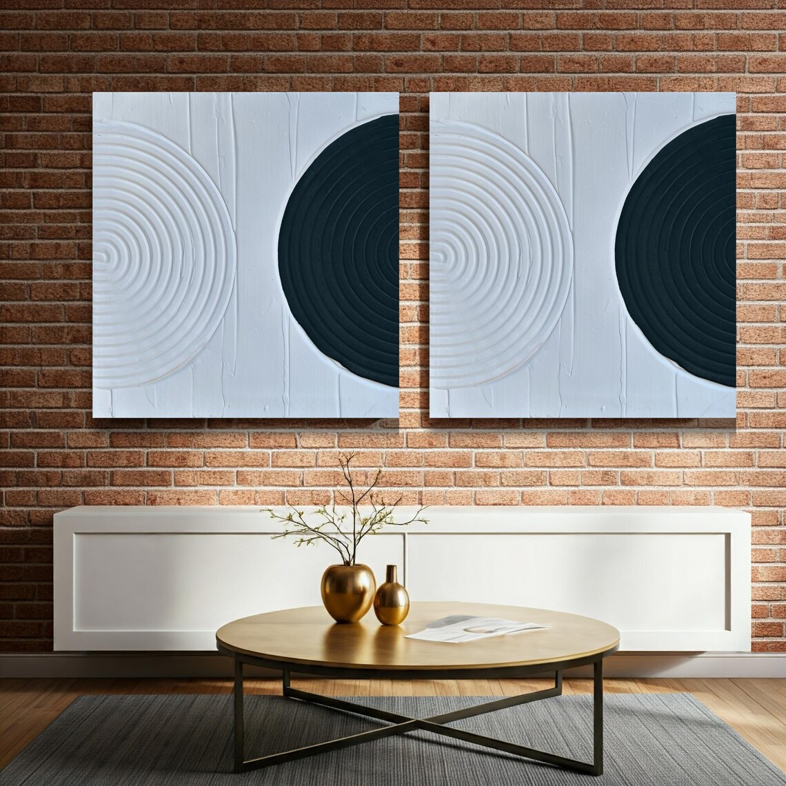 Yin Yang Textured Art Duo | Monochrome Abstract 3D Paintings ...