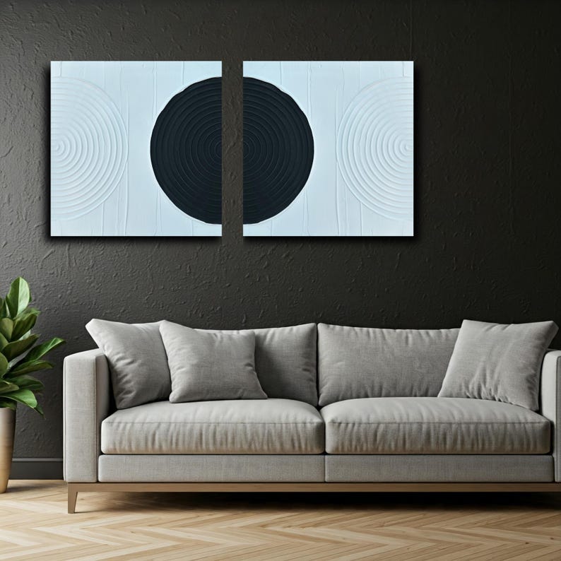 Yin Yang Textured Art Duo | Monochrome Abstract 3D Paintings ...