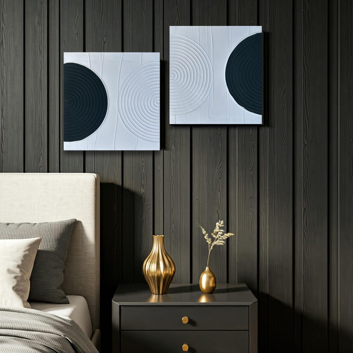 Yin Yang Textured Art Duo | Monochrome Abstract 3D Paintings ...