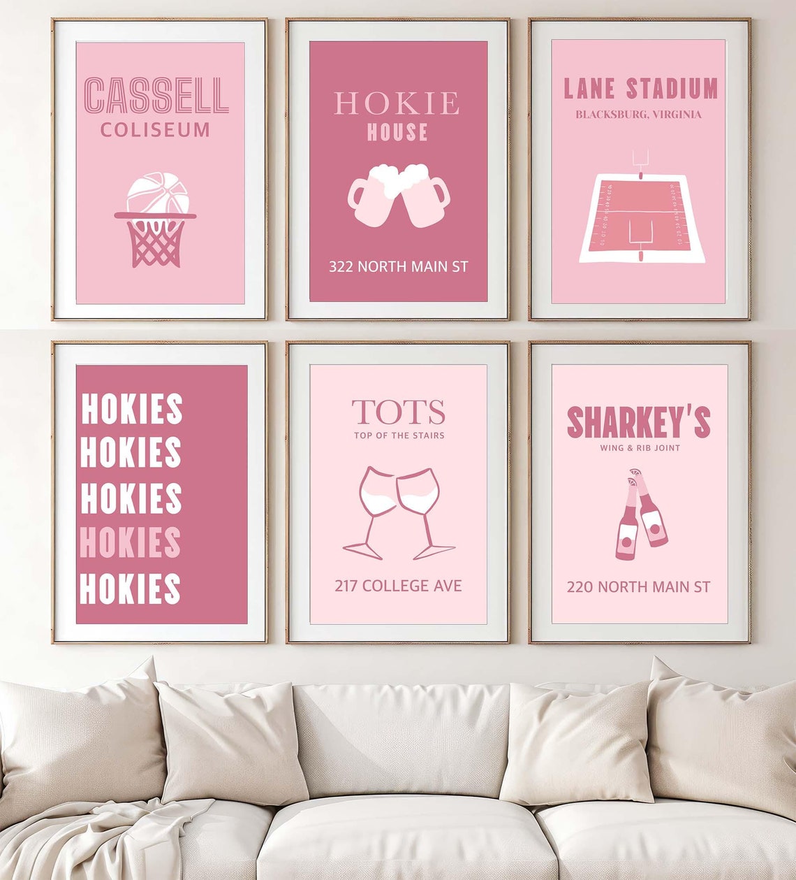 Virginia Tech Poster Set Pink VT Bar Cart Prints - Etsy