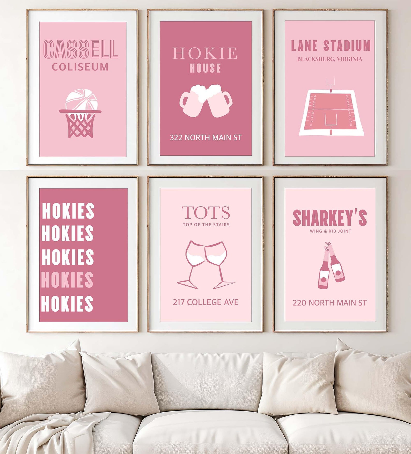 Virginia Tech Poster Set Pink VT Bar Cart Prints - Etsy