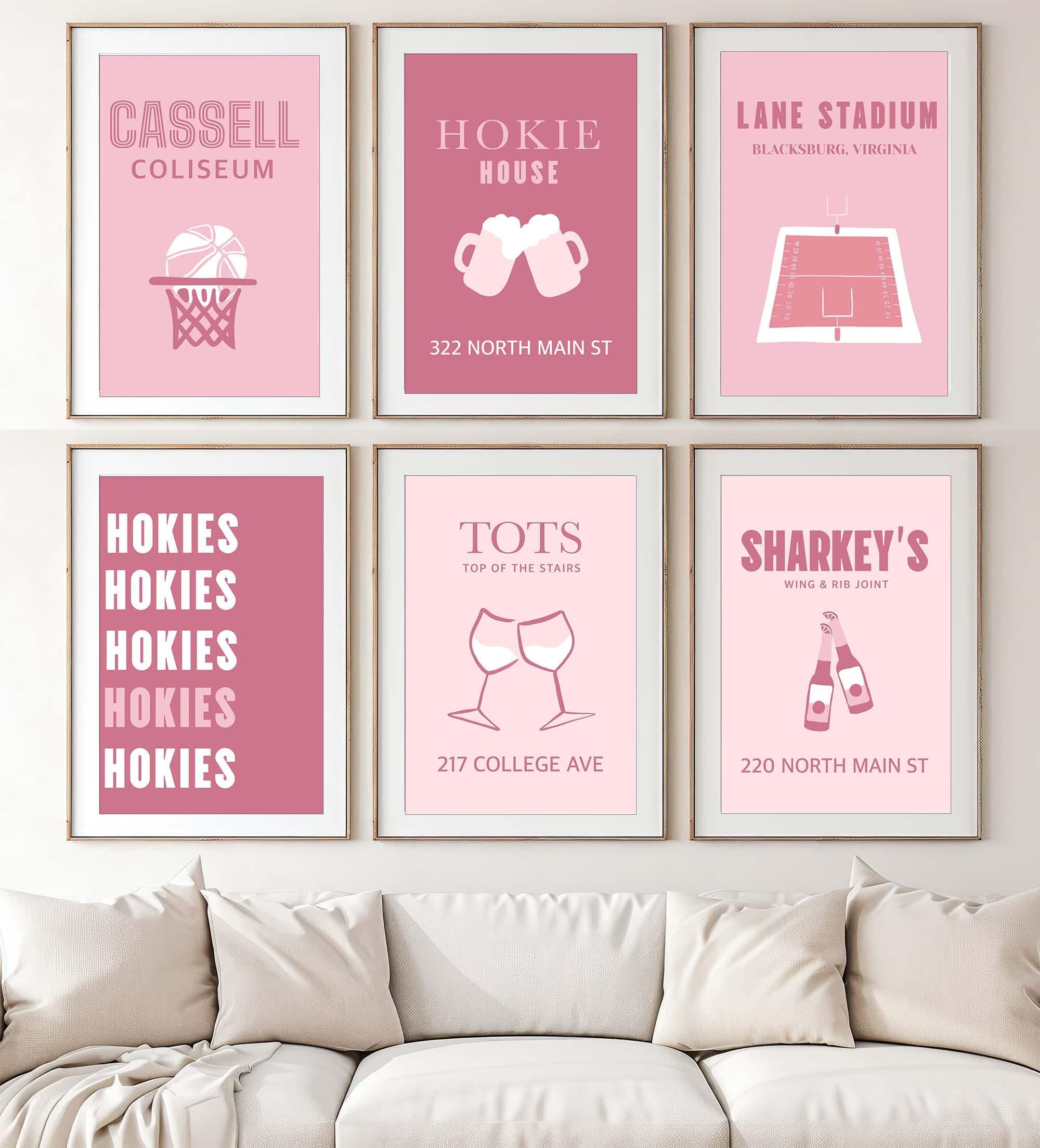 Virginia Tech Poster Set Pink VT Bar Cart Prints - Etsy