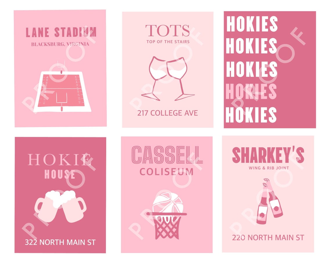 Virginia Tech Poster Set Pink VT Bar Cart Prints - Etsy