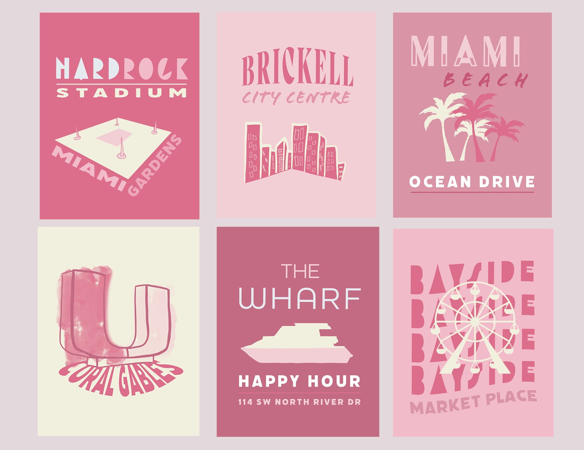 Miami Prints | Bar Cart Poster Designs for University of Miami | Pink ...