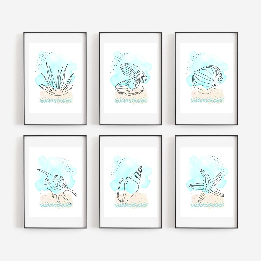 Seashells One Line Drawing Art Set of 6 Art Prints Plus 2 - Etsy