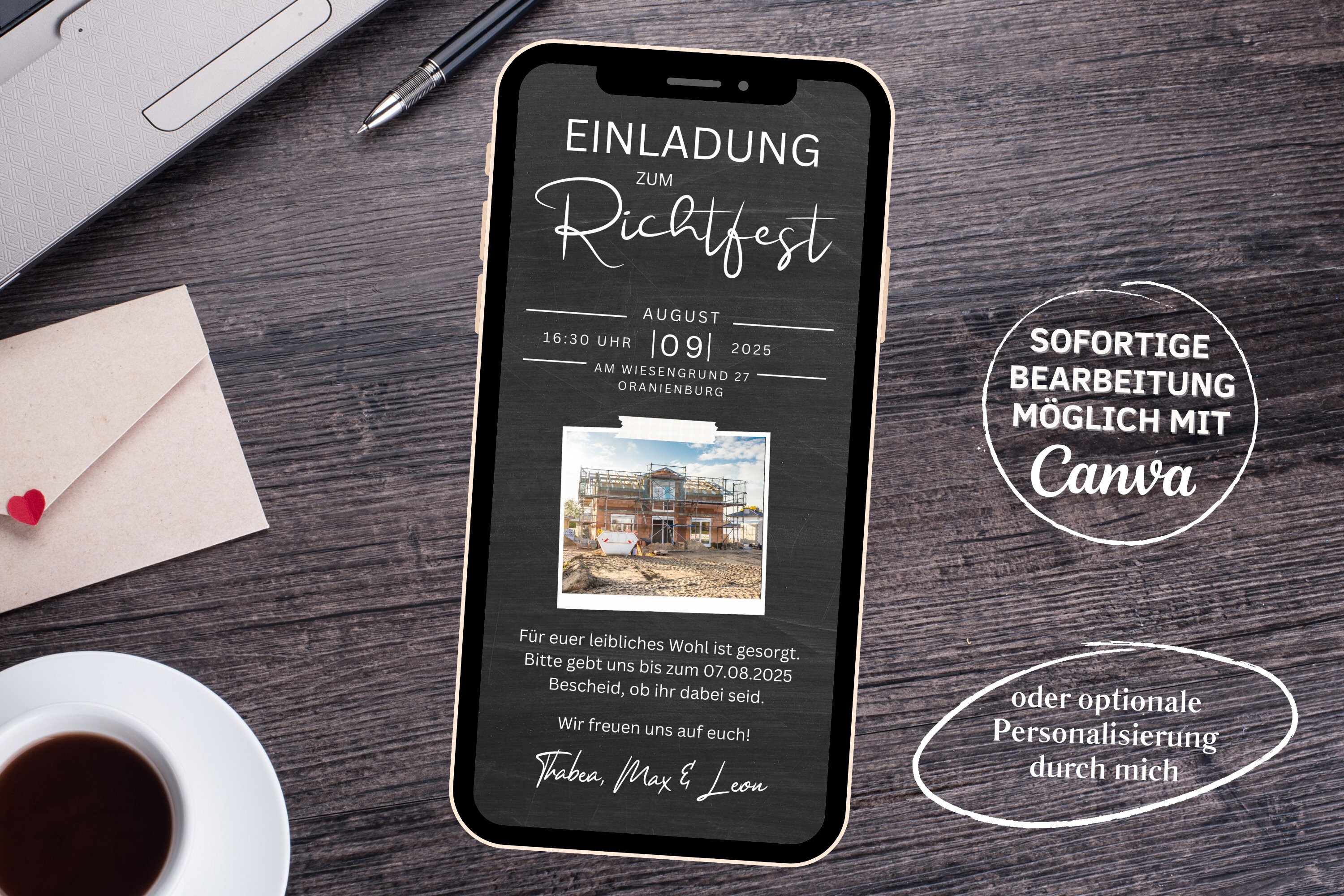 Invitation to the Topping-out Ceremony Blackboard With Photo Digital ...