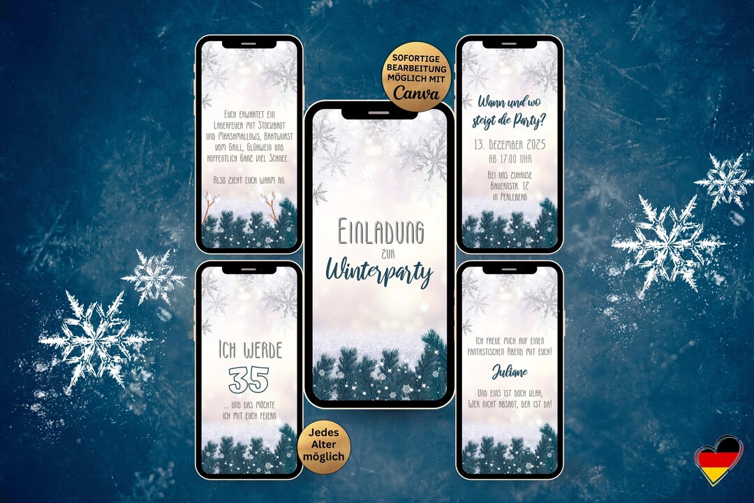 Winter Party Invitation | Digital Birthday Invitation Canva Template ...