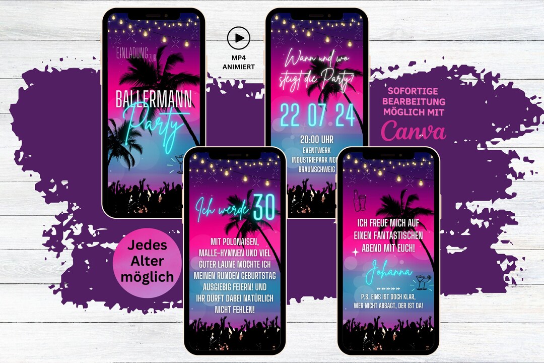 Ecard Ballermann Theme Party Invitation | Digital Whatsapp Summer Party ...