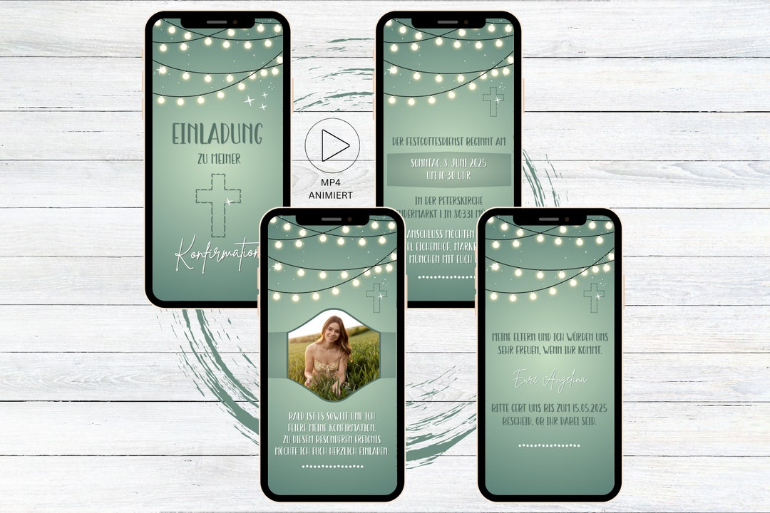 Digital Invitation for Confirmation Green Fairy Lights Communion ...