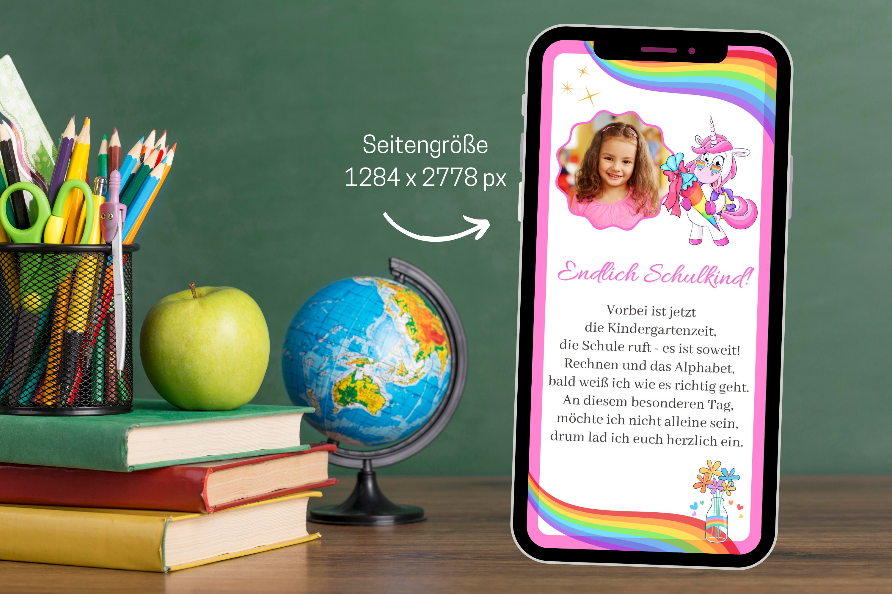 Digital School Introduction Invitation Unicorn Pink Invitation Card for ...