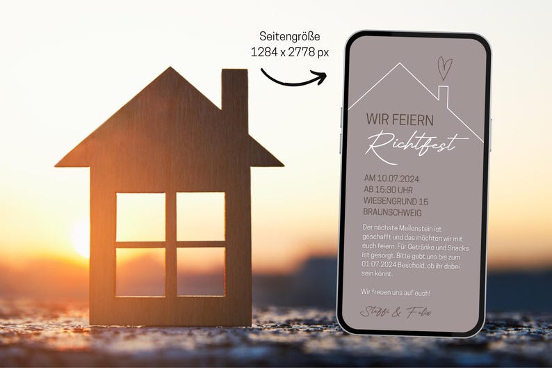 Roof Topping-out Ceremony Invitation With Heart Chimney | Digital ...