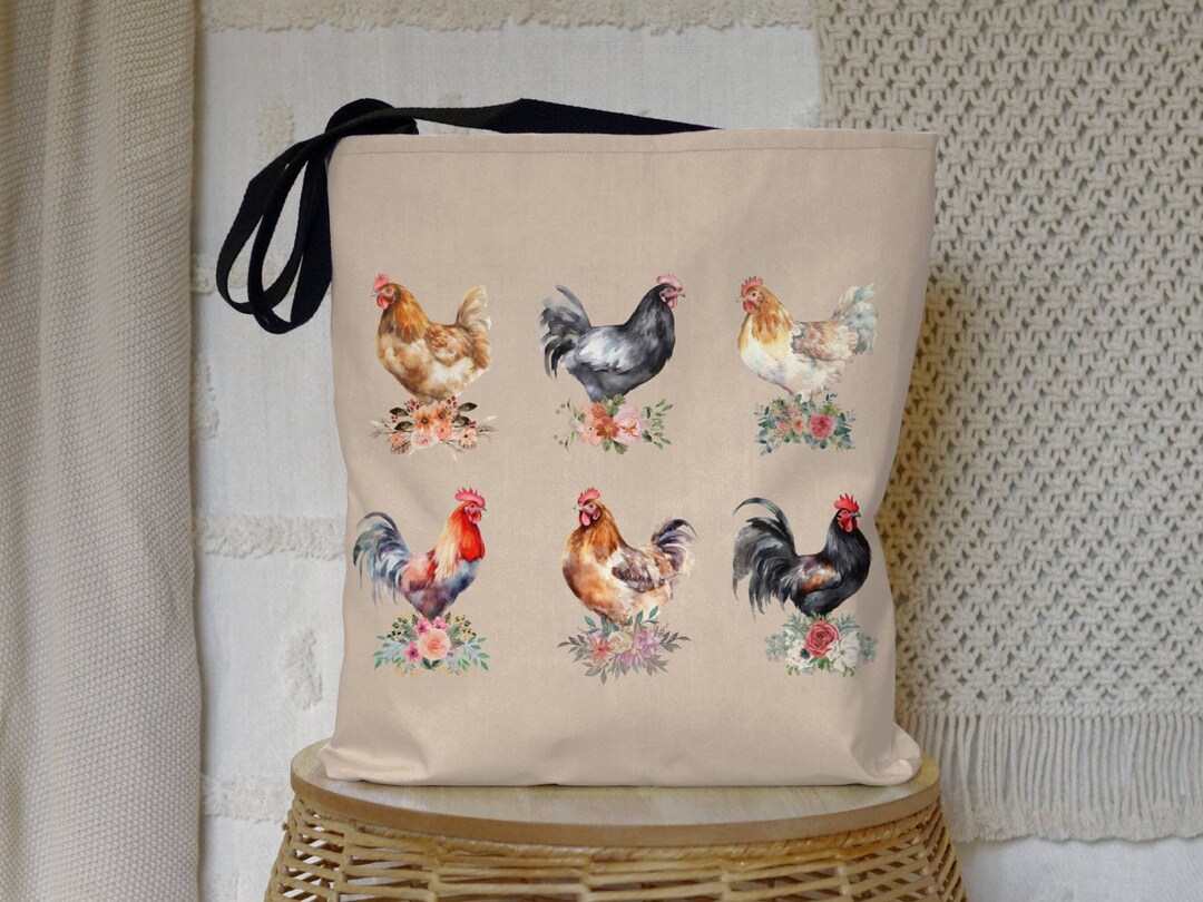 Cute Chicken Tote Bag, Chicken Lady Bag, Chicken and Wildflowers ...