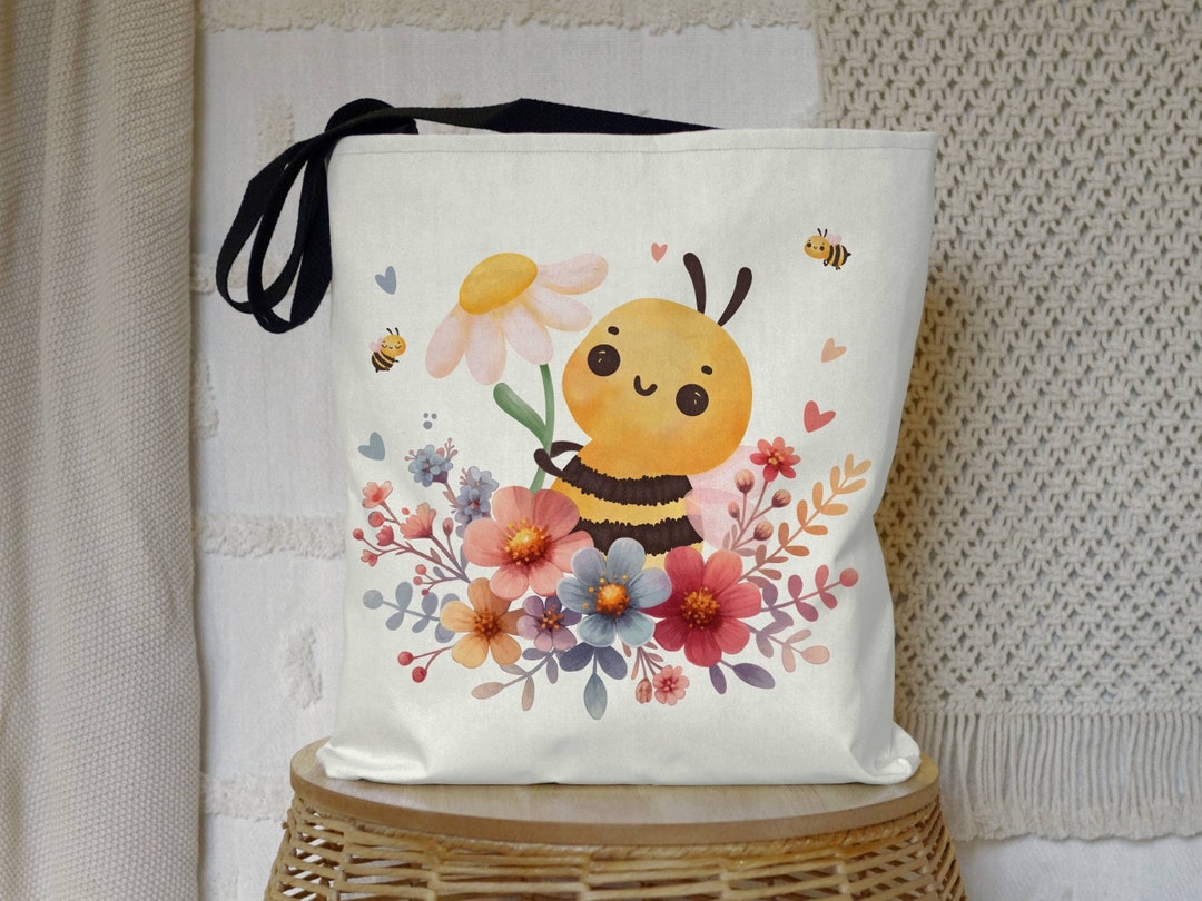 Cute Bee Wildflower Tote Bag. Bee Lover Reusable Tote Bag. Gift for ...
