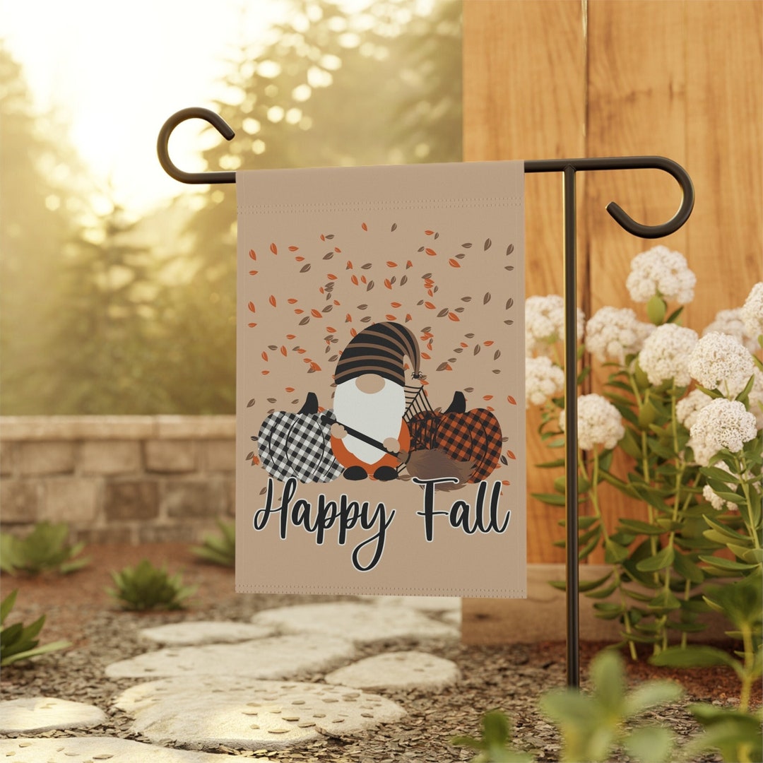 Cute Garden Gnome Happy Fall Garden Flag. Autumn Garden Flag. Fall ...