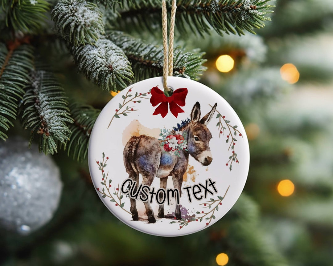 Custom Donkey Christmas Ornament. Christmas Farm Life Ceramic Ornament ...