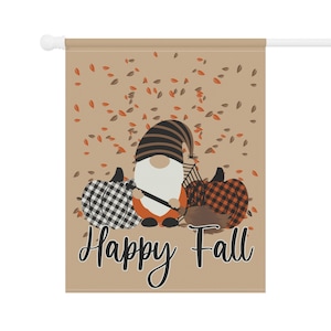 Cute Garden Gnome Happy Fall Garden Flag. Autumn Garden Flag. Fall ...