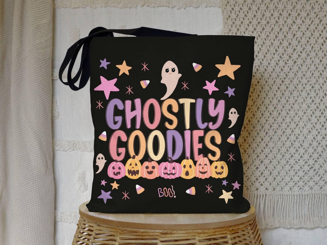 Cute Halloween Tote Bag, Ghostly Goodies Trick or Treat Reusable Bag ...
