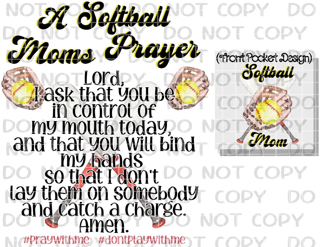 A Softball Moms Prayer Design PNG With Front Pocket Design - Etsy