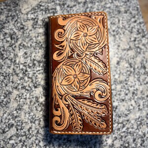 Hand Tooled Leather Roper Wallet - Etsy