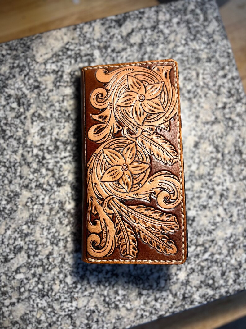 Hand Tooled Leather Roper Wallet - Etsy