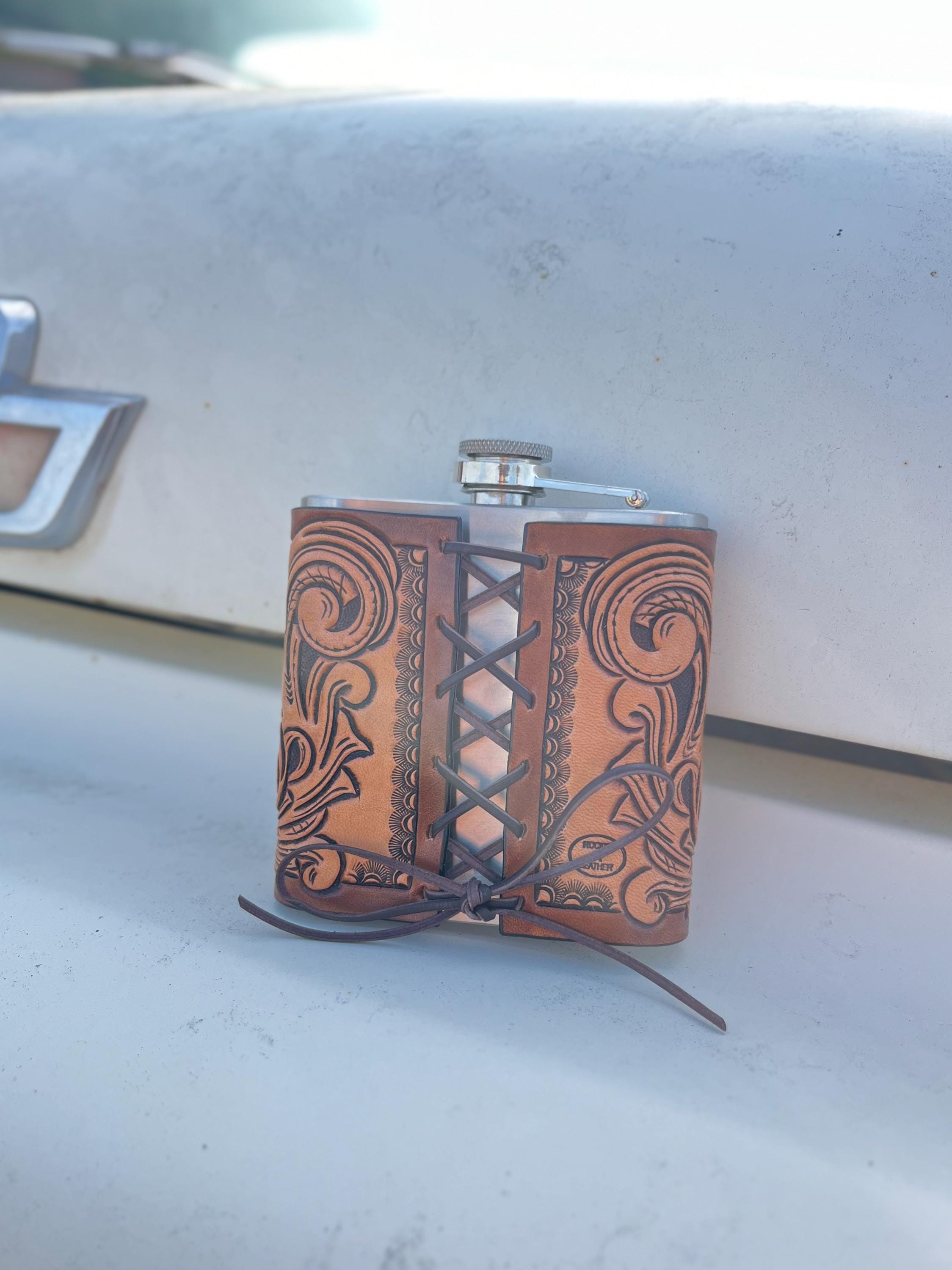 Genuine Tooled Leather Flasks - Etsy
