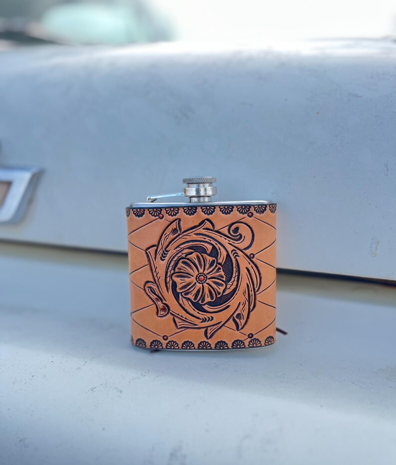 Genuine Tooled Leather Flasks - Etsy