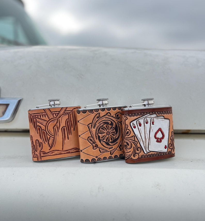 Genuine Tooled Leather Flasks - Etsy