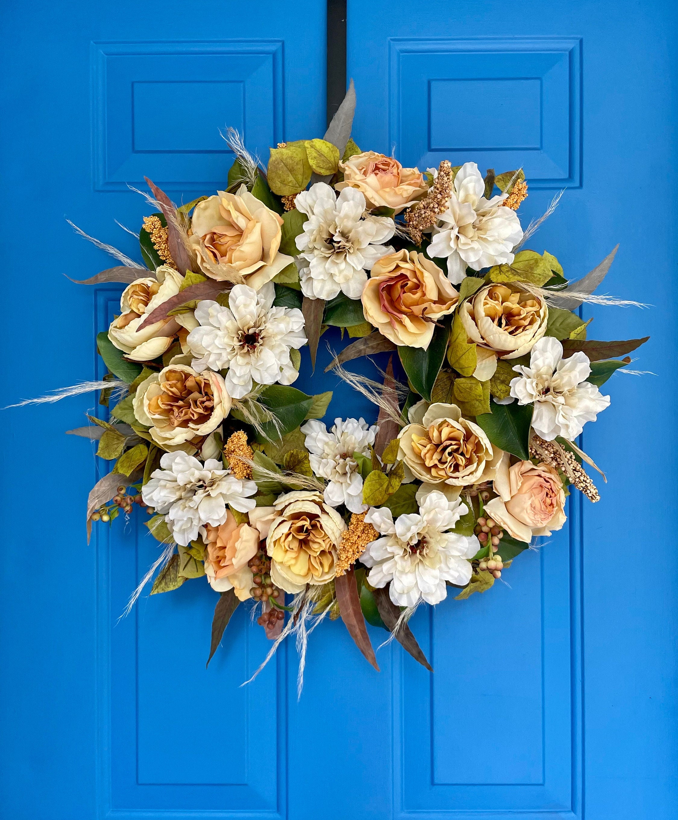 Floral Artificial Wreath, Flower Door Wreath, Handmade, Real Touch - Etsy