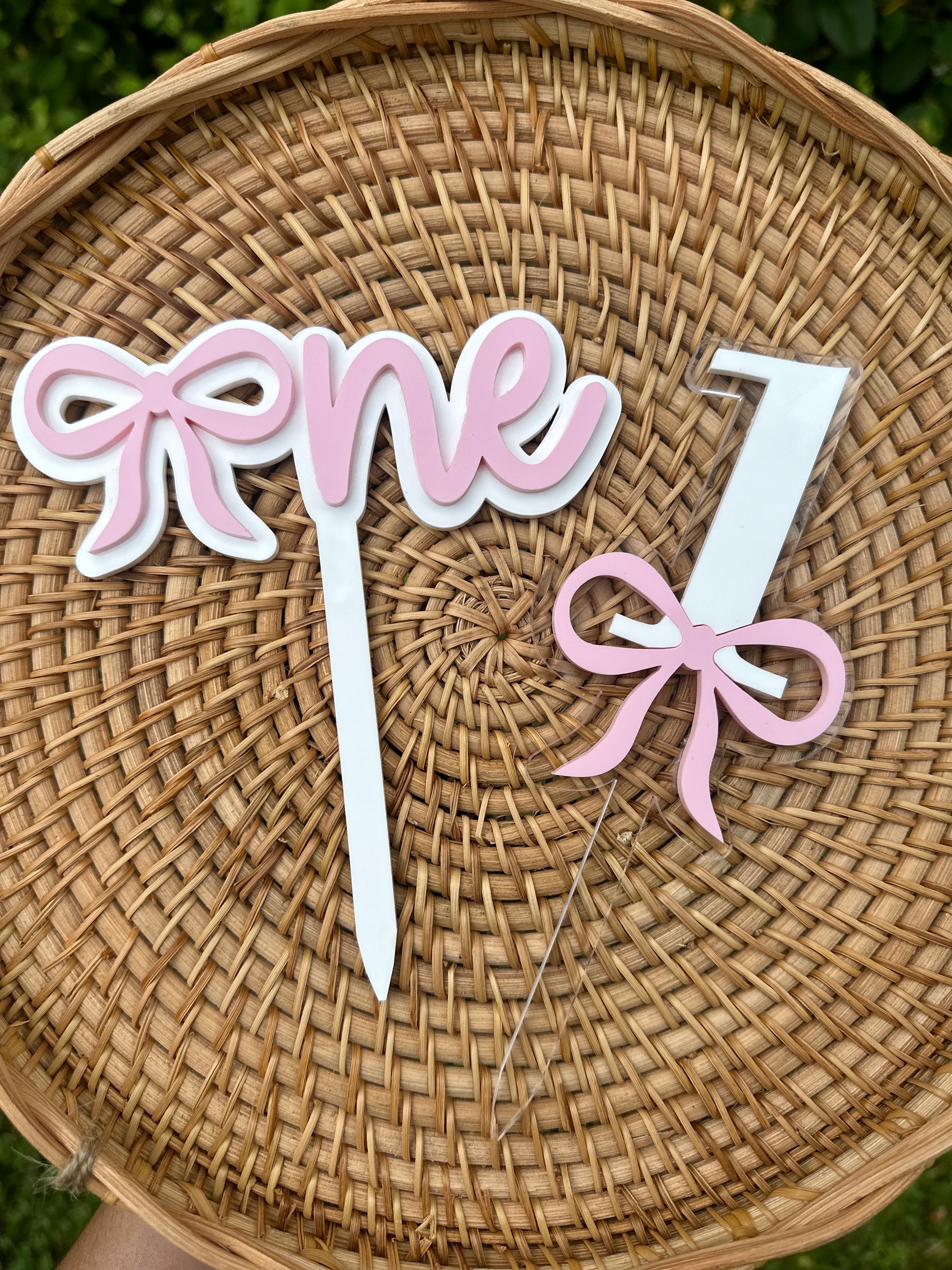 One Year Old Birthday Cake Topper, Bow Cake Topper, Bow Cake, Bow ...